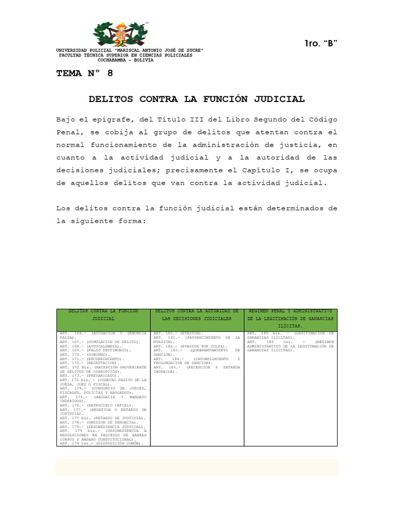 Tema #8 Delitos Contra La Funcion Judicial | PDF | Juez | Castigos