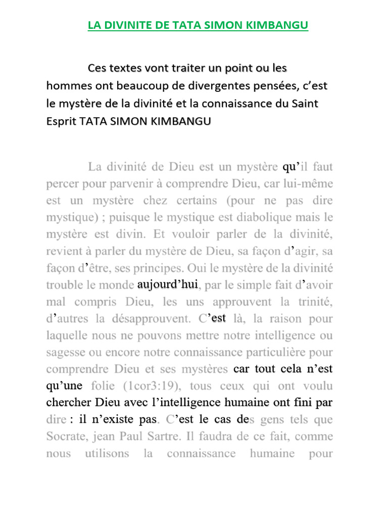 La Divinite de Tata Simon Kimbangu | PDF