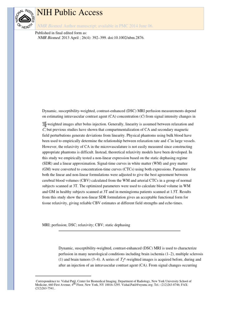 Intravascular Contrast Agent T2 Relaxivi | PDF