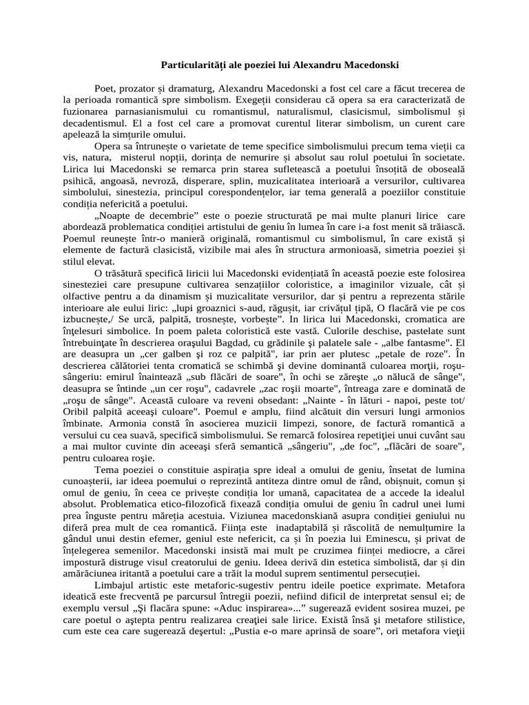 Particularități Ale Poeziei Lui Alexandru Macedonski | PDF