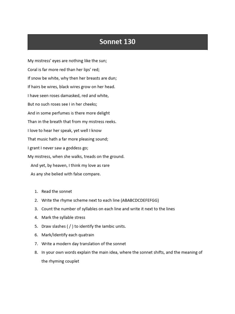 Sonnet 130 Homework Pdf