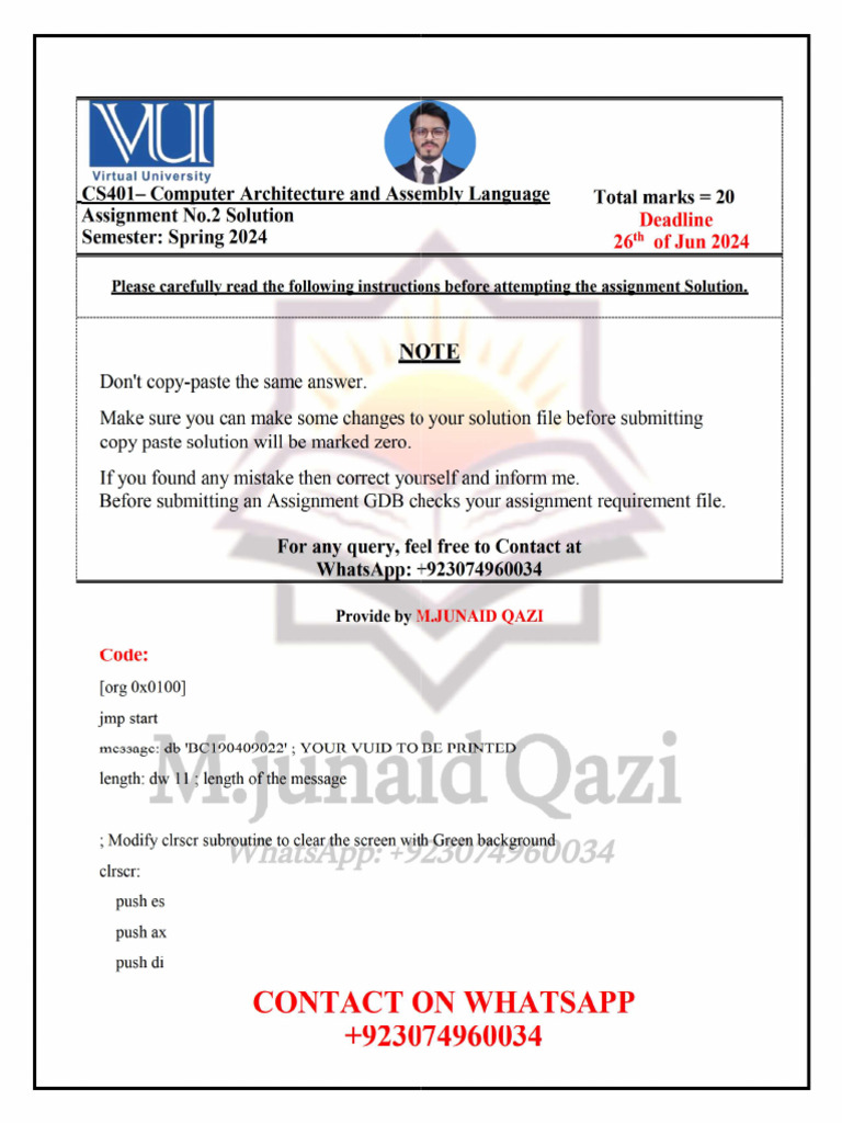 CS401-Assignment 2 Solution Spring 2024 by M.junaid Qazi | PDF