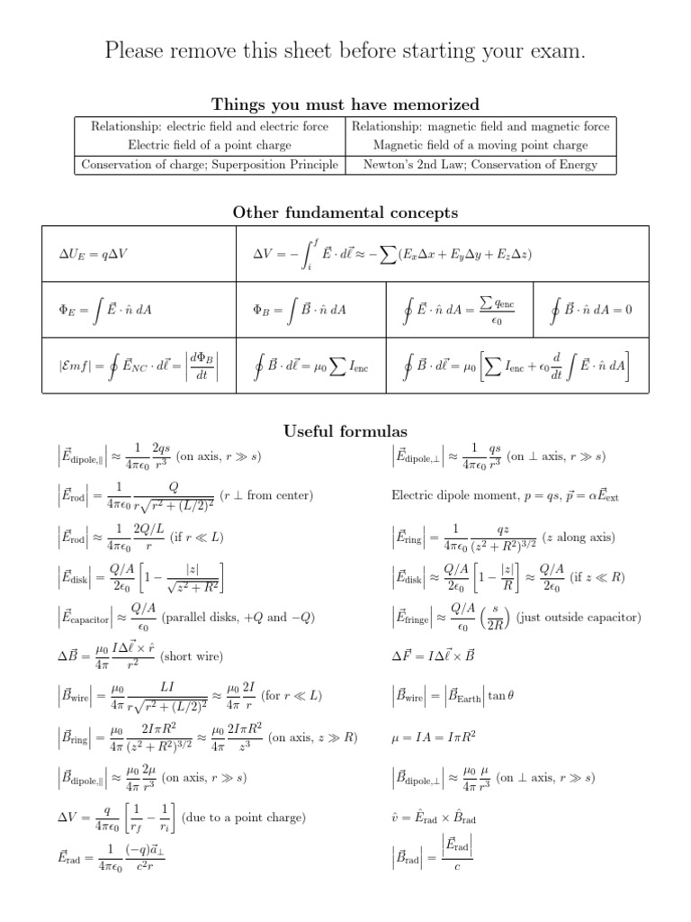 2212 Formula Sheet | PDF