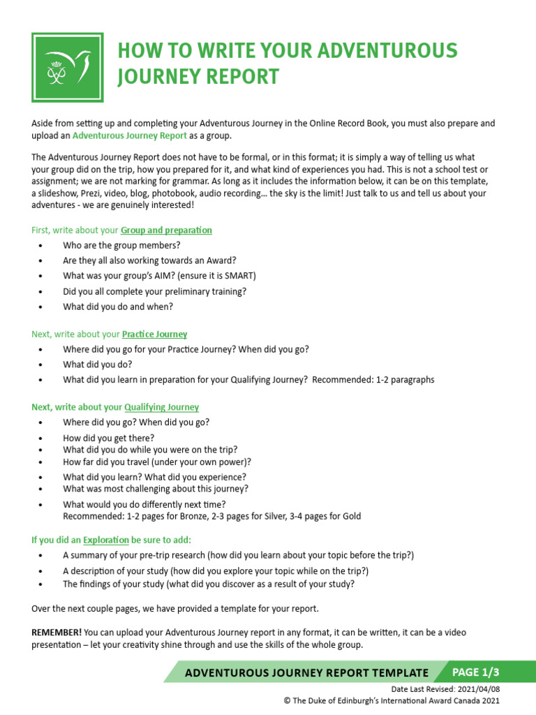 How To Write Your Adventurous Journey Report | PDF