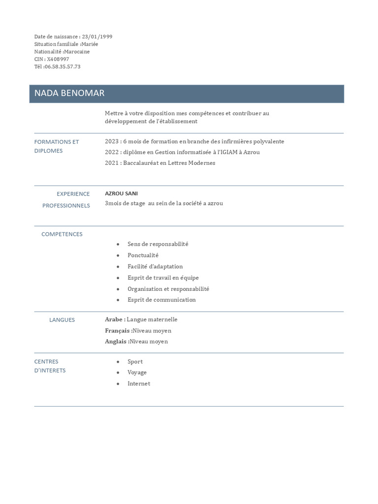 Copie de Copie de Nada CV | PDF