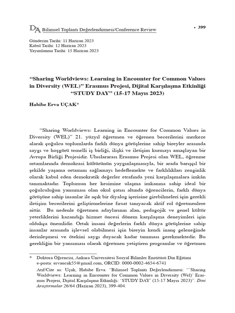 "Sharing Worldviews - Learning in Encounter For Common Values in ...