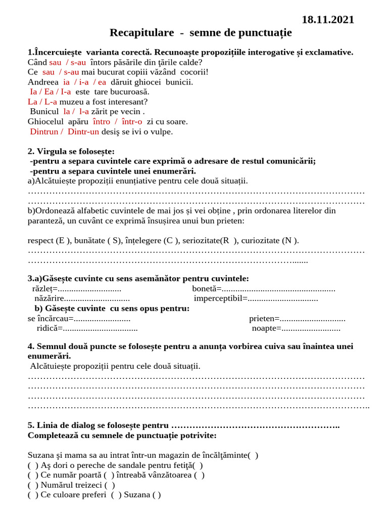Recapitulare Semne de Punctuatie | PDF