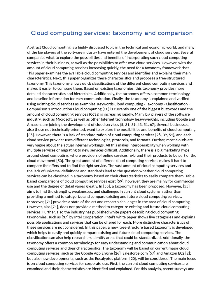 Cloud Computing Services: Taxonomy and Comparison | PDF