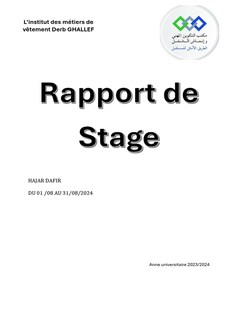 L'institut Des Métiers de Vêtement Derb GHALLEF: Elabore Par: Periode ...