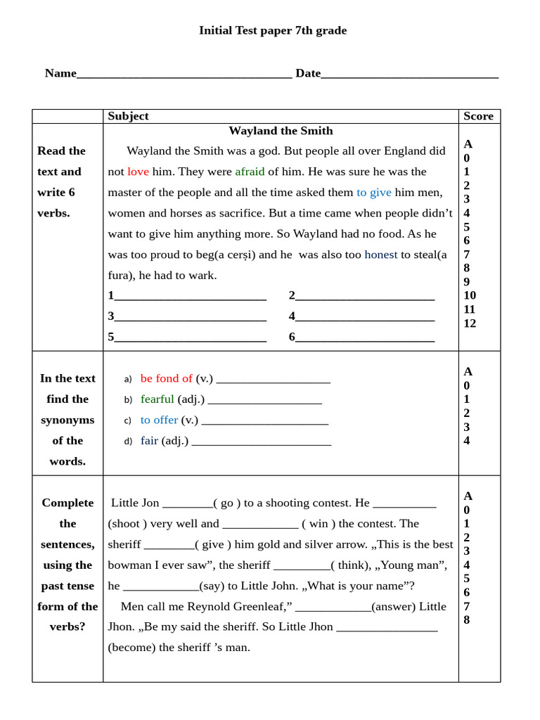 Initial Test Paper 7th Grade | PDF | Languages | Foreign Language Studies