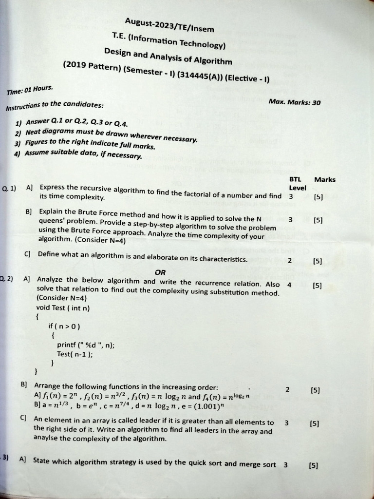 DAA In-Sem Papers | PDF