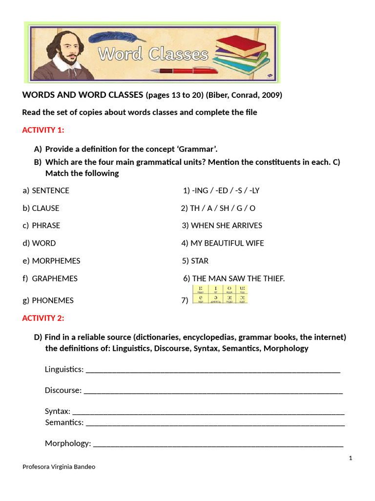 lesson 2 word classes solved | PDF