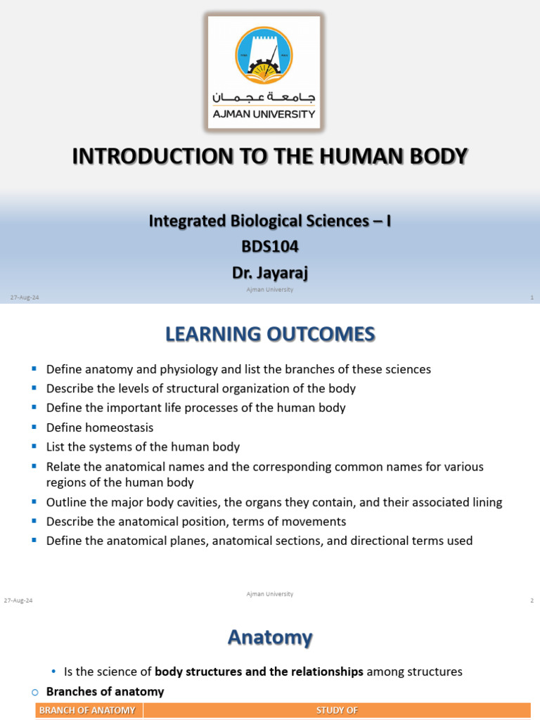1 - Introduction To The Human Body-JK | PDF | Anatomical Terms Of ...
