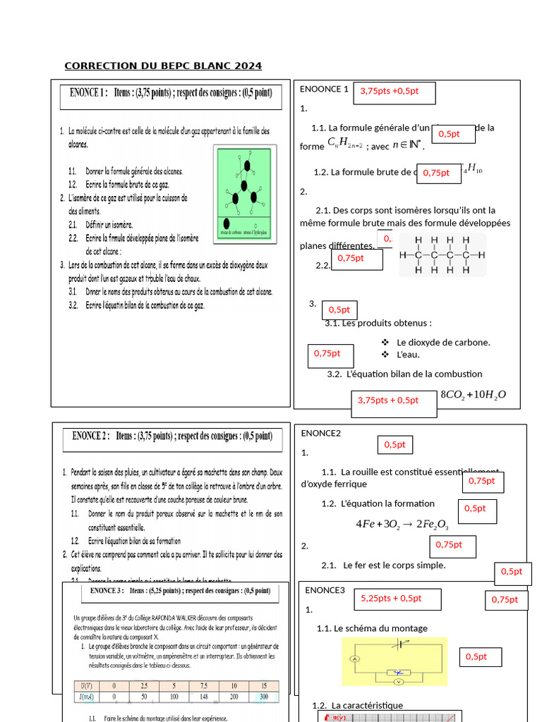 Correction Du Bepc Blanc 2024 | PDF