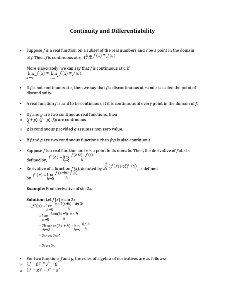 Continuity and Differentiability | PDF