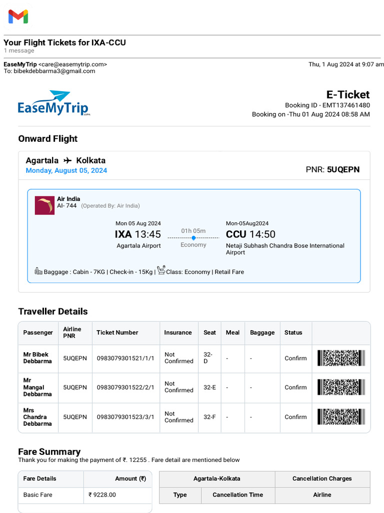 E Ticket | PDF | Travel Visa