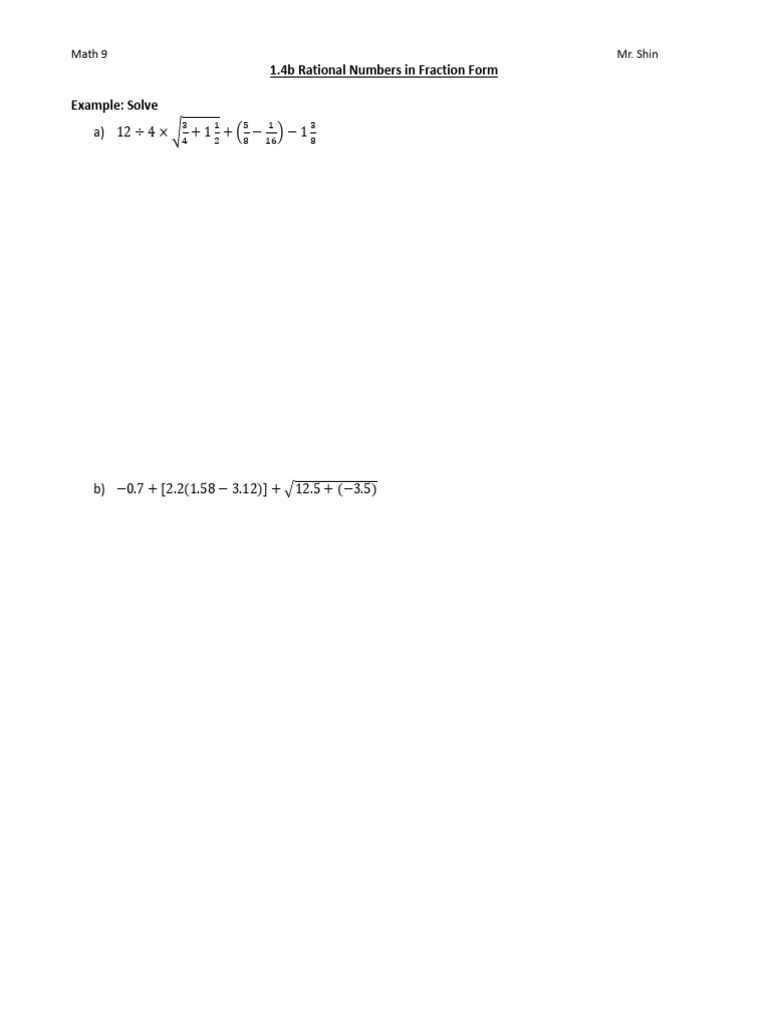 1.4b Order of Operations With Rational Numbers - V.S. | PDF