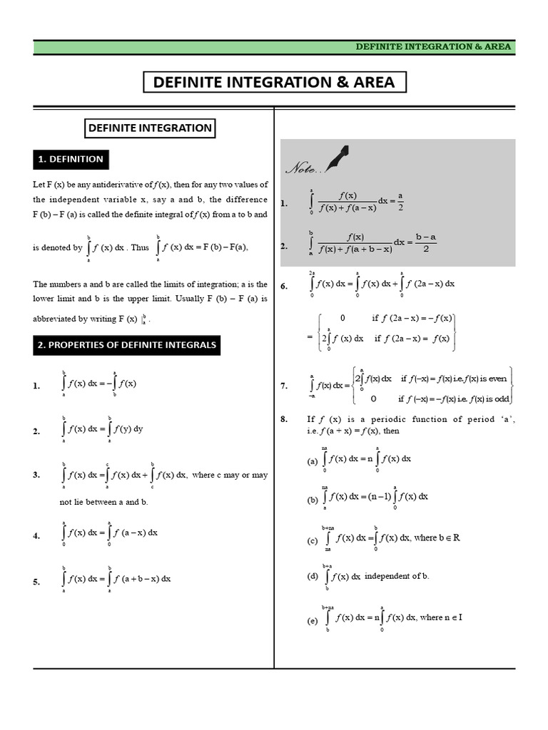 Definite Integration & Area | PDF