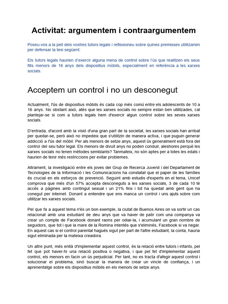 Text Argumentatiu Versió 2 | PDF