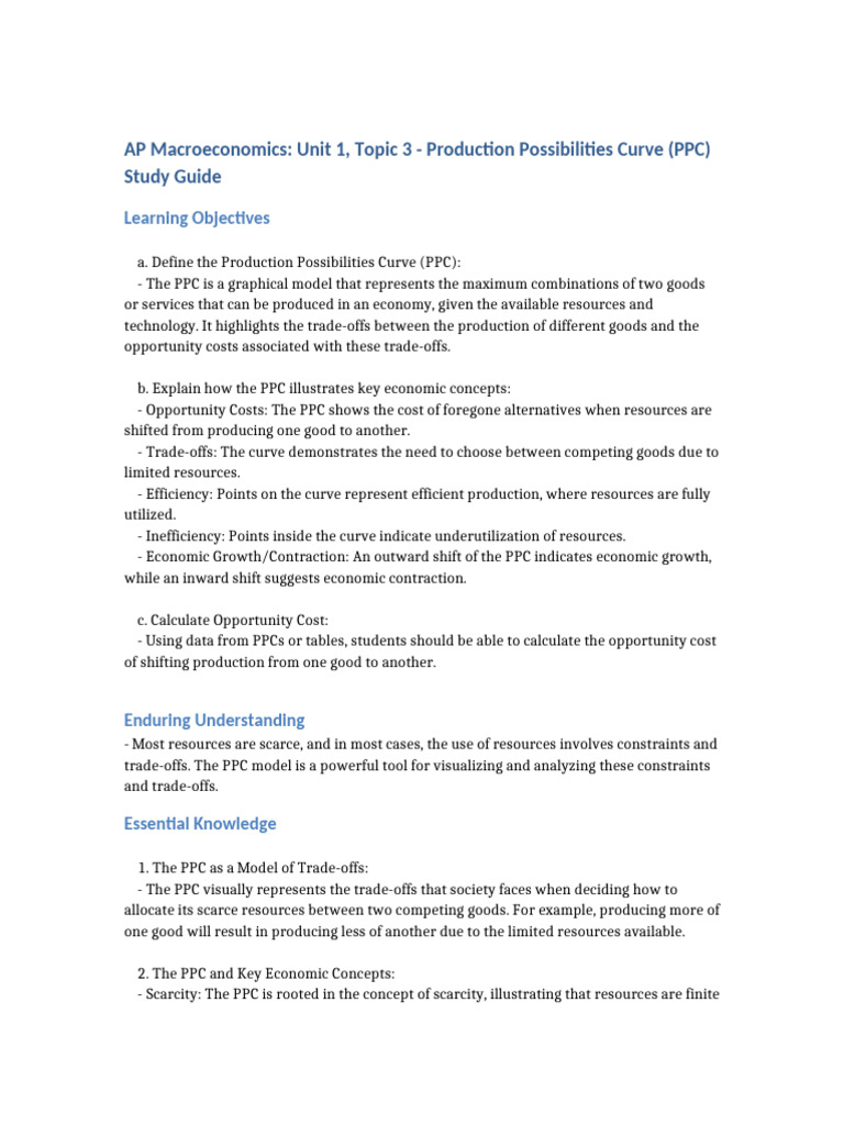 AP Macroeconomics Unit1 Topic3 PPC Study Guide | PDF | Economics ...