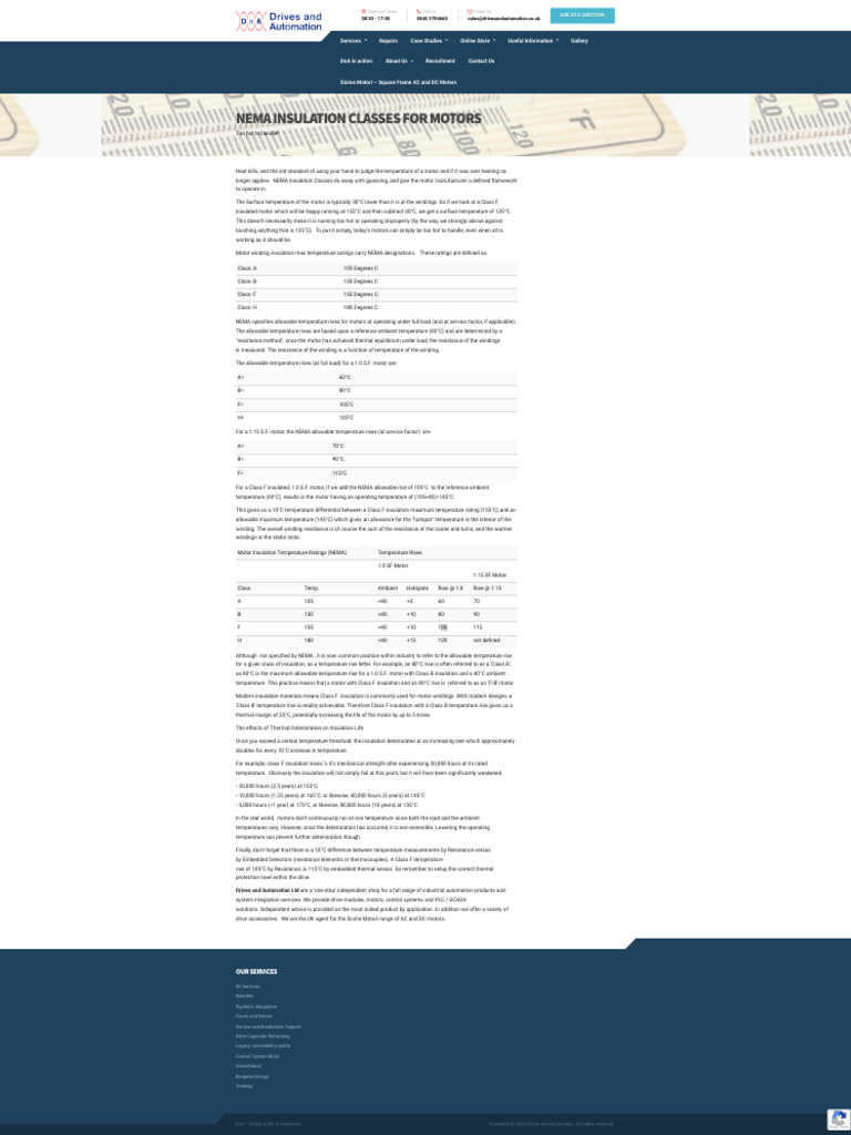 NEMA Insulation Classes For Motors - Drives and Automation | PDF