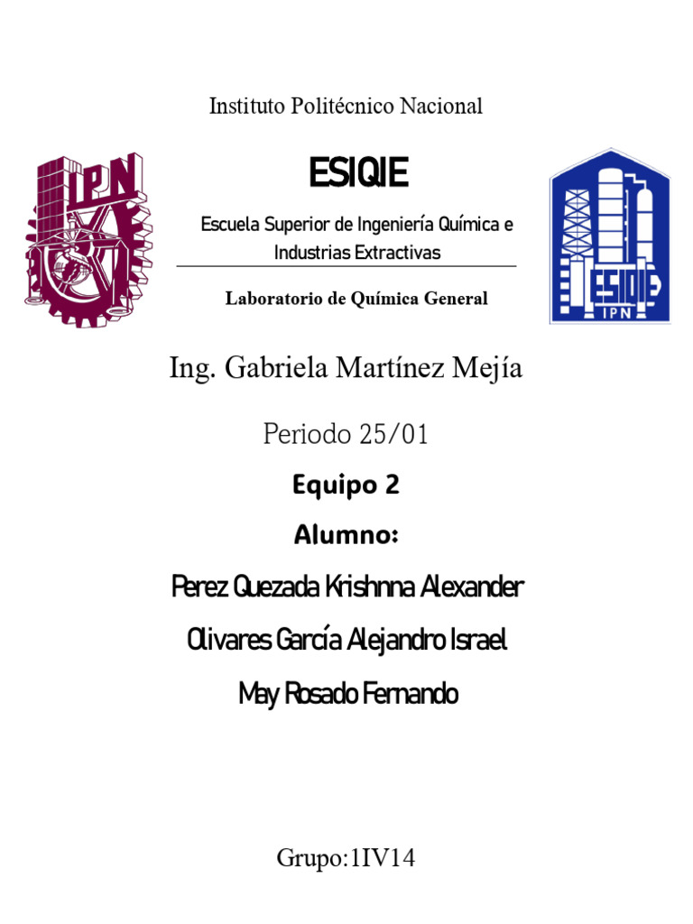 Reporte De Laboratorio De Quimica 1 Pdf