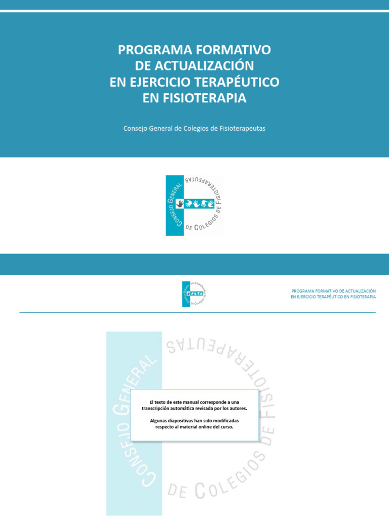 Programa Formativo de Actualización en Ejercicio Terapéutico en Fisioterapia | PDF