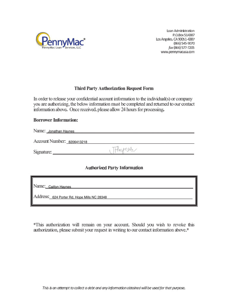 Third Party Authorization FORM | PDF