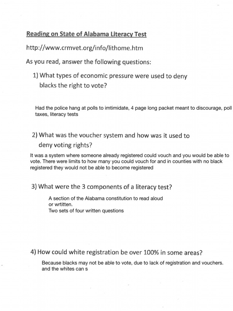 Alabama Literacy Test | PDF