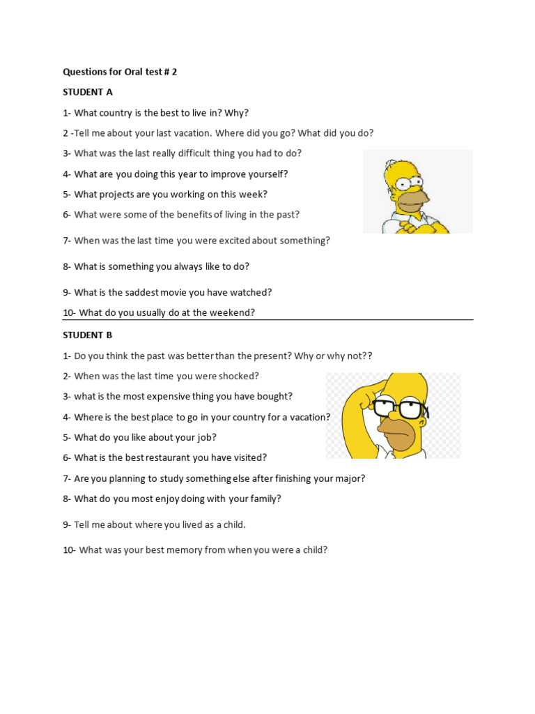 Questions and Dialog For Oral Test | PDF | Language Arts & Discipline