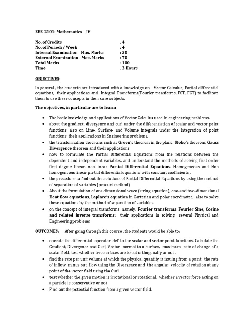 EEE - 2 - 1 - 1maths - IV SYll. Obj | PDF | Partial Differential Equation | Science & Mathematics