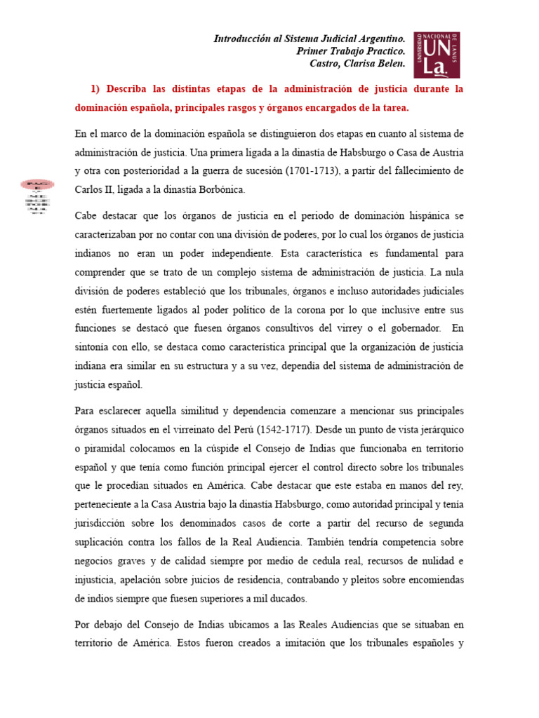 Castro, Clarisa Belen (Introduccion Al Sistema Judicial Argentino, 1er TP) | PDF