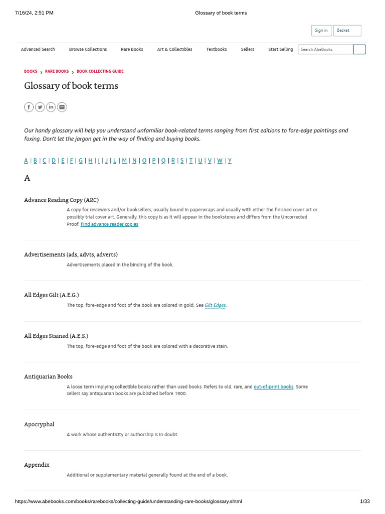 Glossary of Book Terms | PDF