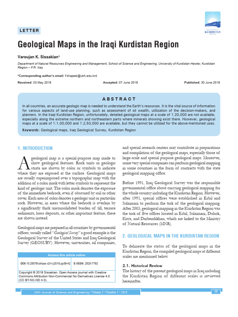 Geological Maps in the Iraqi Kurdistan Region | PDF