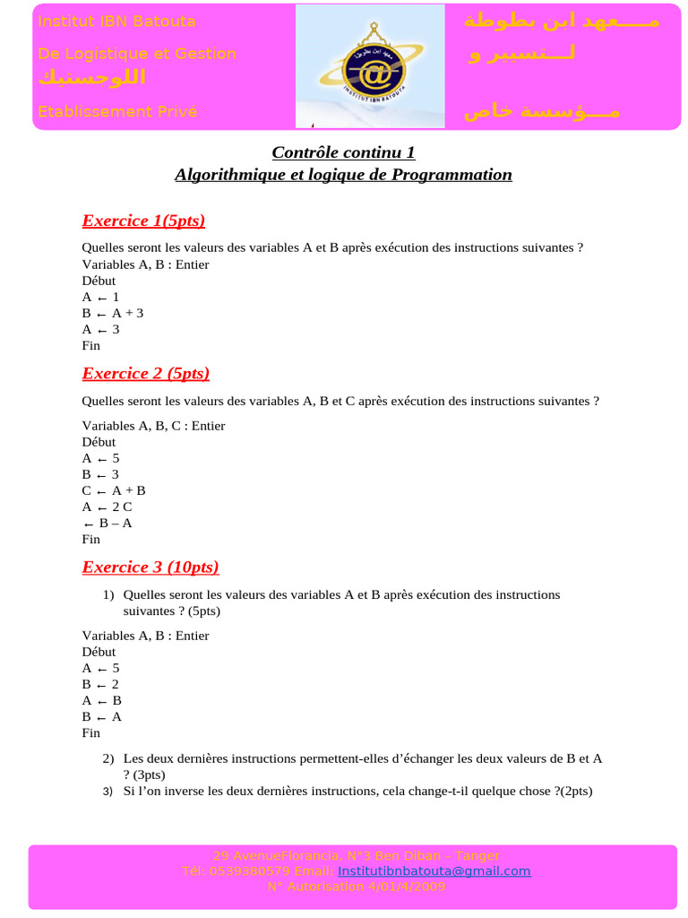 Contrôle Continu 1 Algorithme | PDF