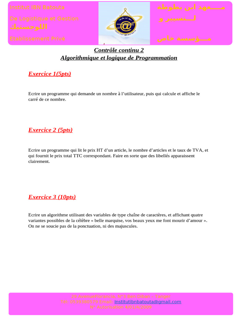 Contrôle Continu 2 Algorithme | PDF