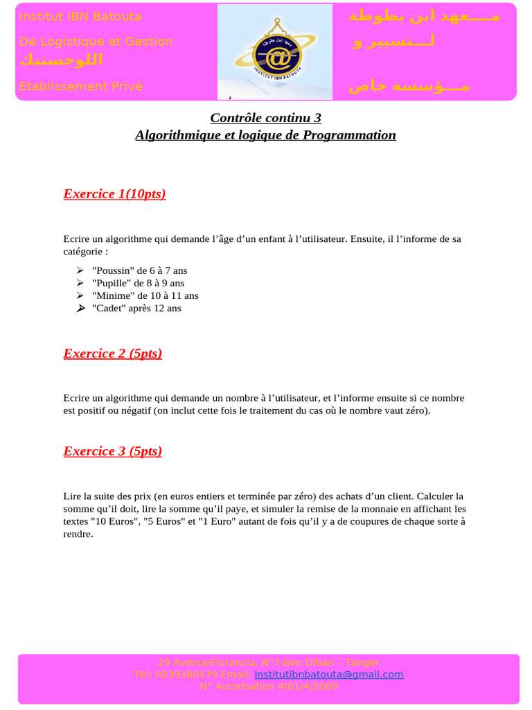 Contrôle Continu 3 Algorithme | PDF