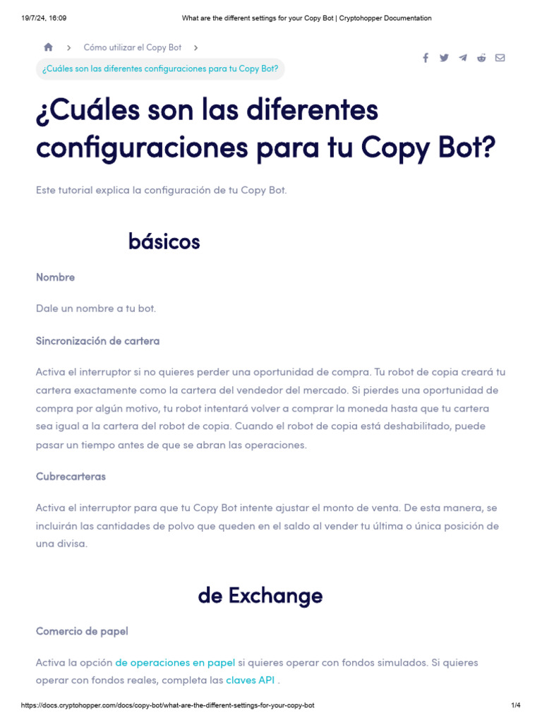 What Are The Different Settings For Your Copy Bot - Cryptohopper Documentation | PDF