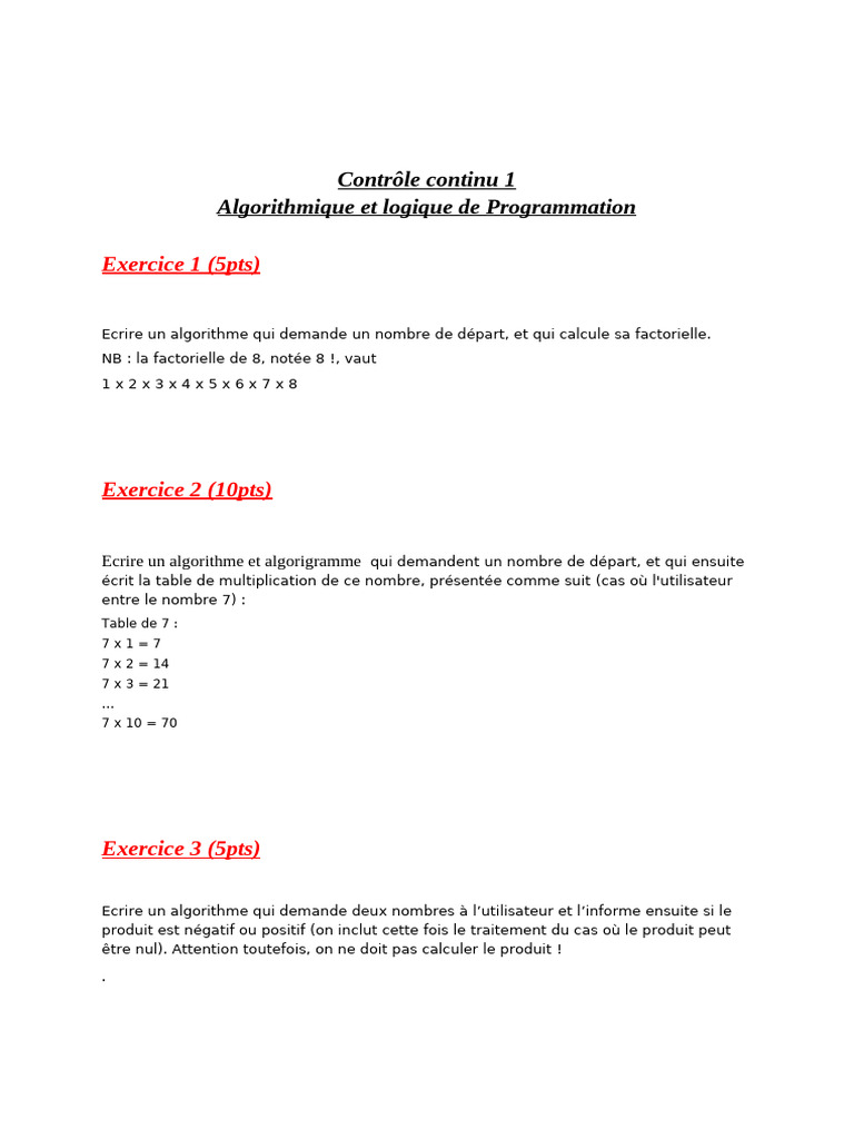 Contrôle Continu1 Algorithme 24 | PDF