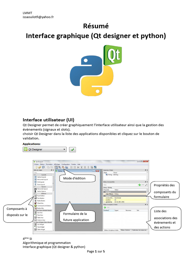 Résumé interface graphique (Qt designer & python) | PDF