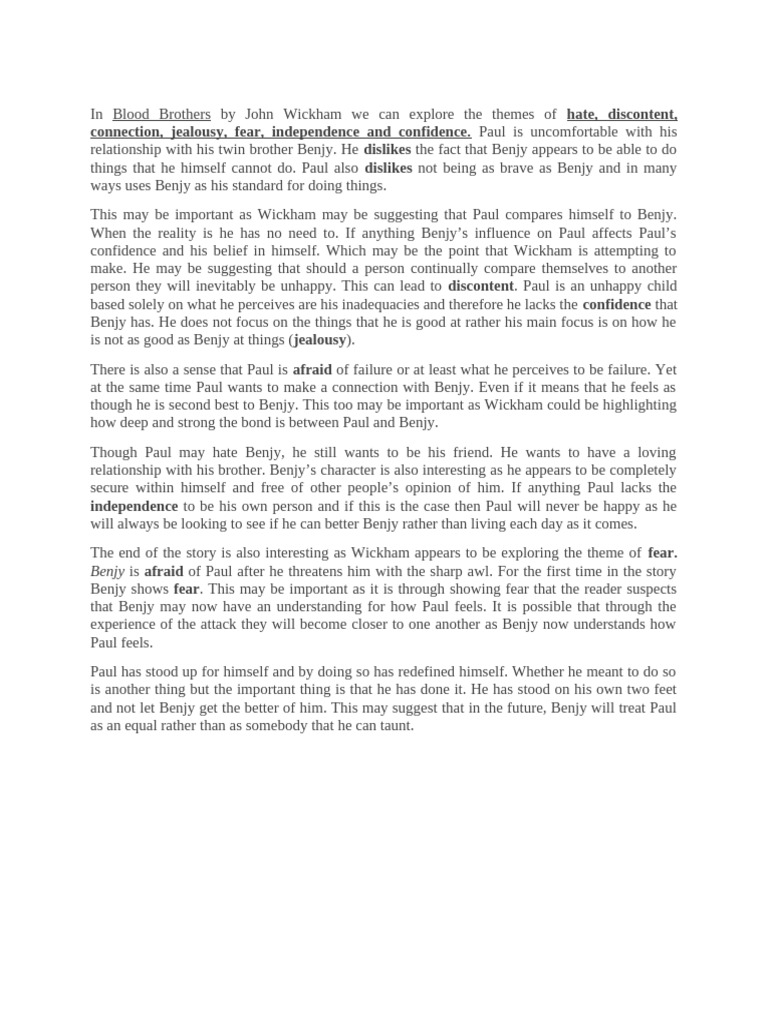 Blood Brothers Summary. | PDF