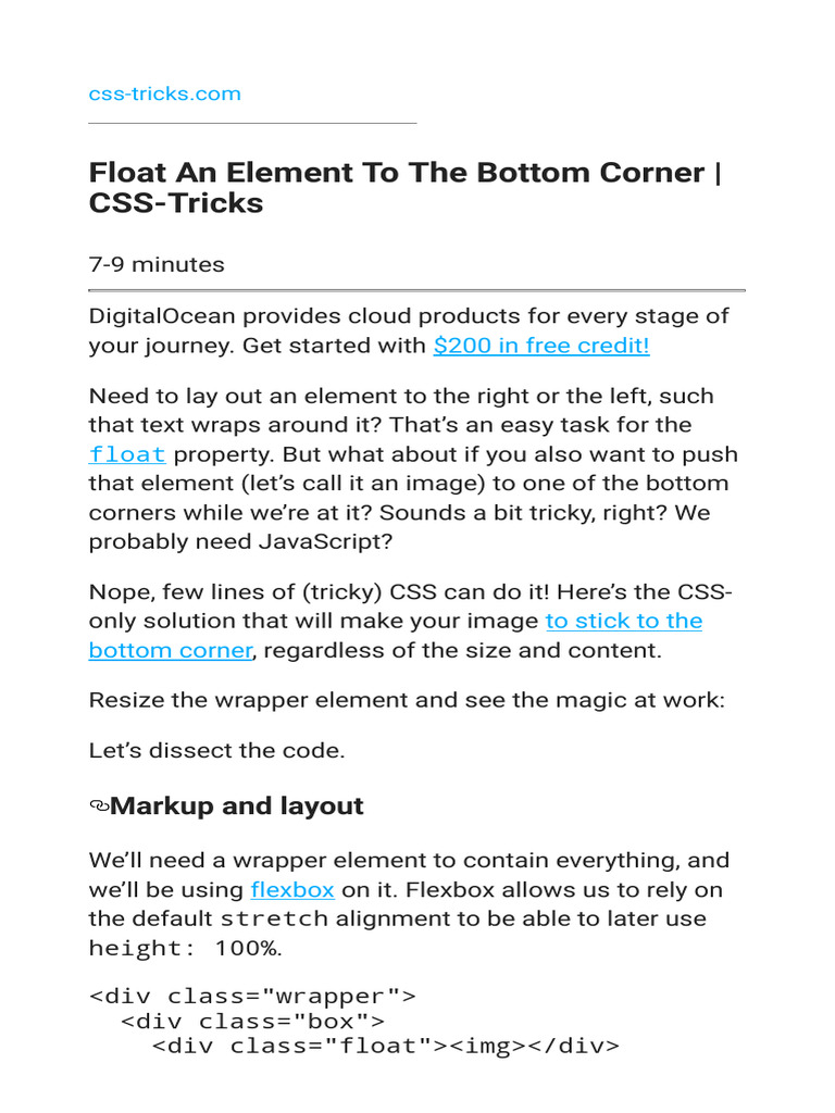 Float An Element To The Bottom Corner CSS-Tricks | PDF
