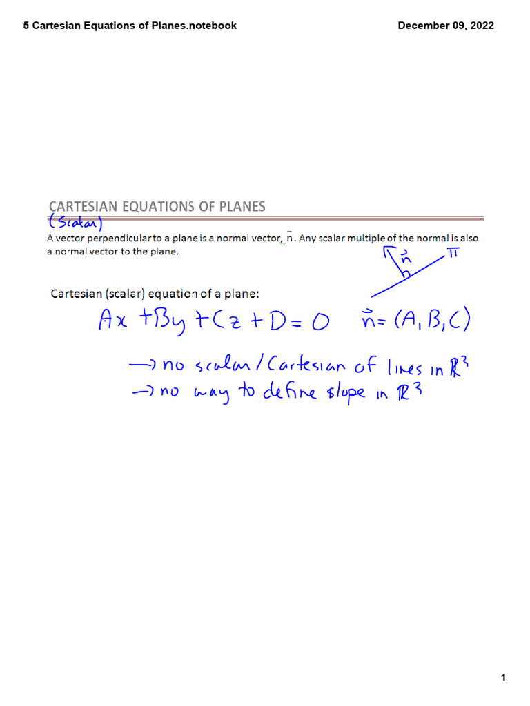 5 Cartesian Eqs of Planes Dec 2022 | PDF