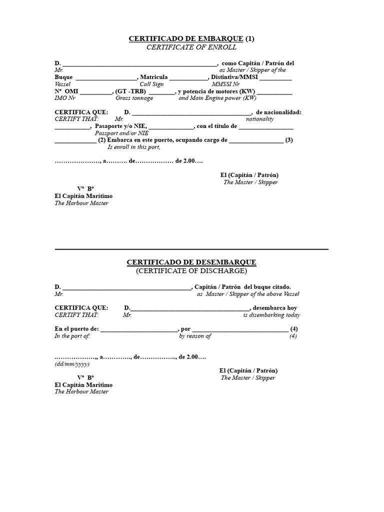 Certificado de Embarque para Tripulantes Extranjeros | PDF