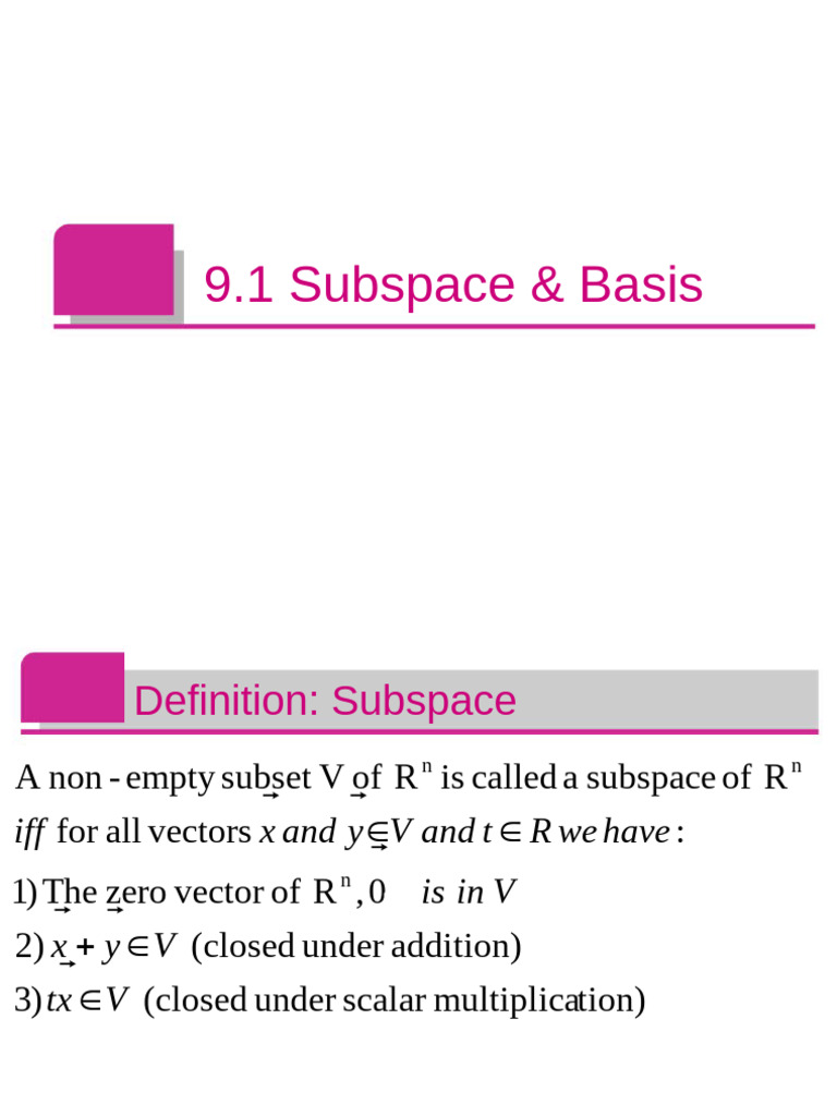 Section 9.1 Vector Subspace | PDF