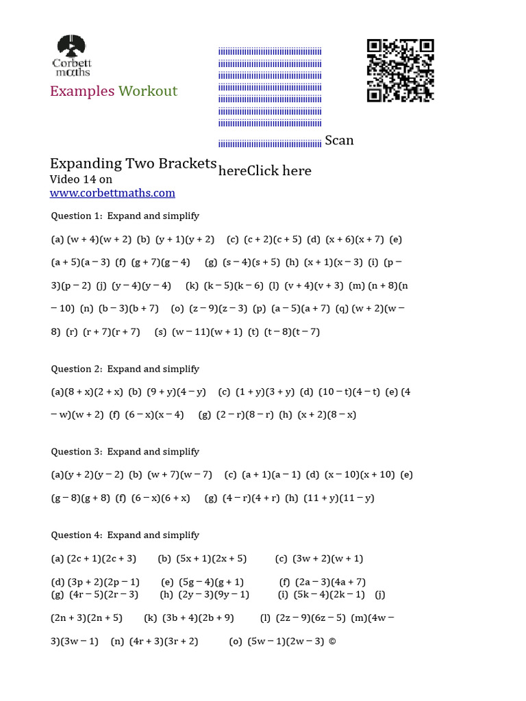 Corbettmaths Worksheet of Expanding-Two-Brackets-Pdf2 | PDF