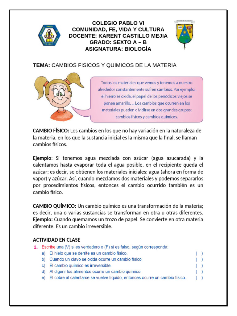 Cambios Físicos y Químicos de La Materia | PDF