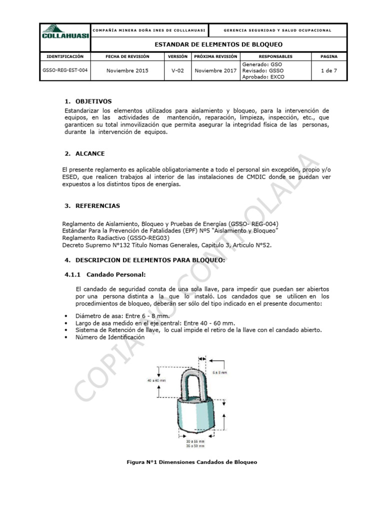 GSSO-REG-EST-004 - Estandar de Elementos de Bloqueo | PDF | Seguridad y salud ocupacional