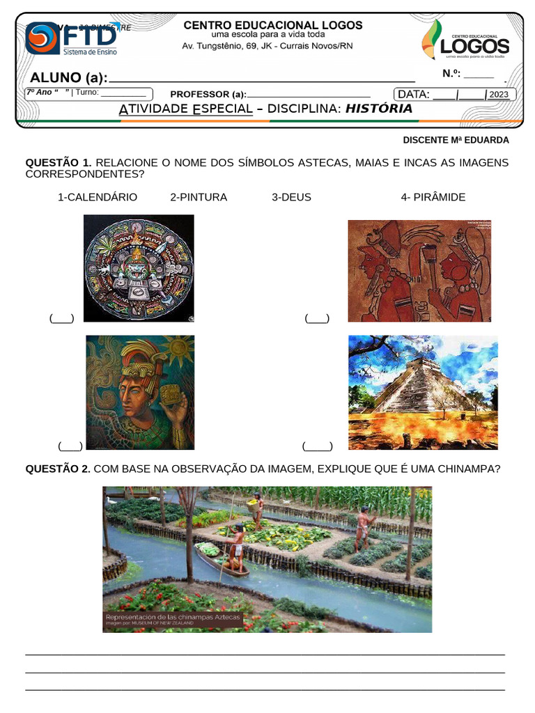 Prova Adaptada Hsitória - Maria Eduarda - 7C | PDF