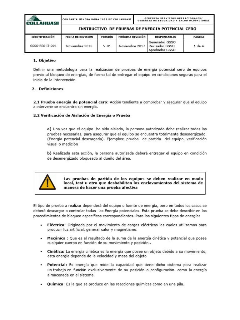 GSSO-REG-IT-004 - Instructivo de Prueba Energía Potencial Cero | PDF ...